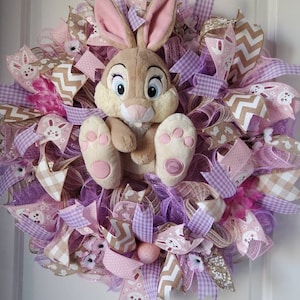 Miss Bunny Easter Deco Mesh Wreath/easter Door Decor/bunny Wreath - Etsy