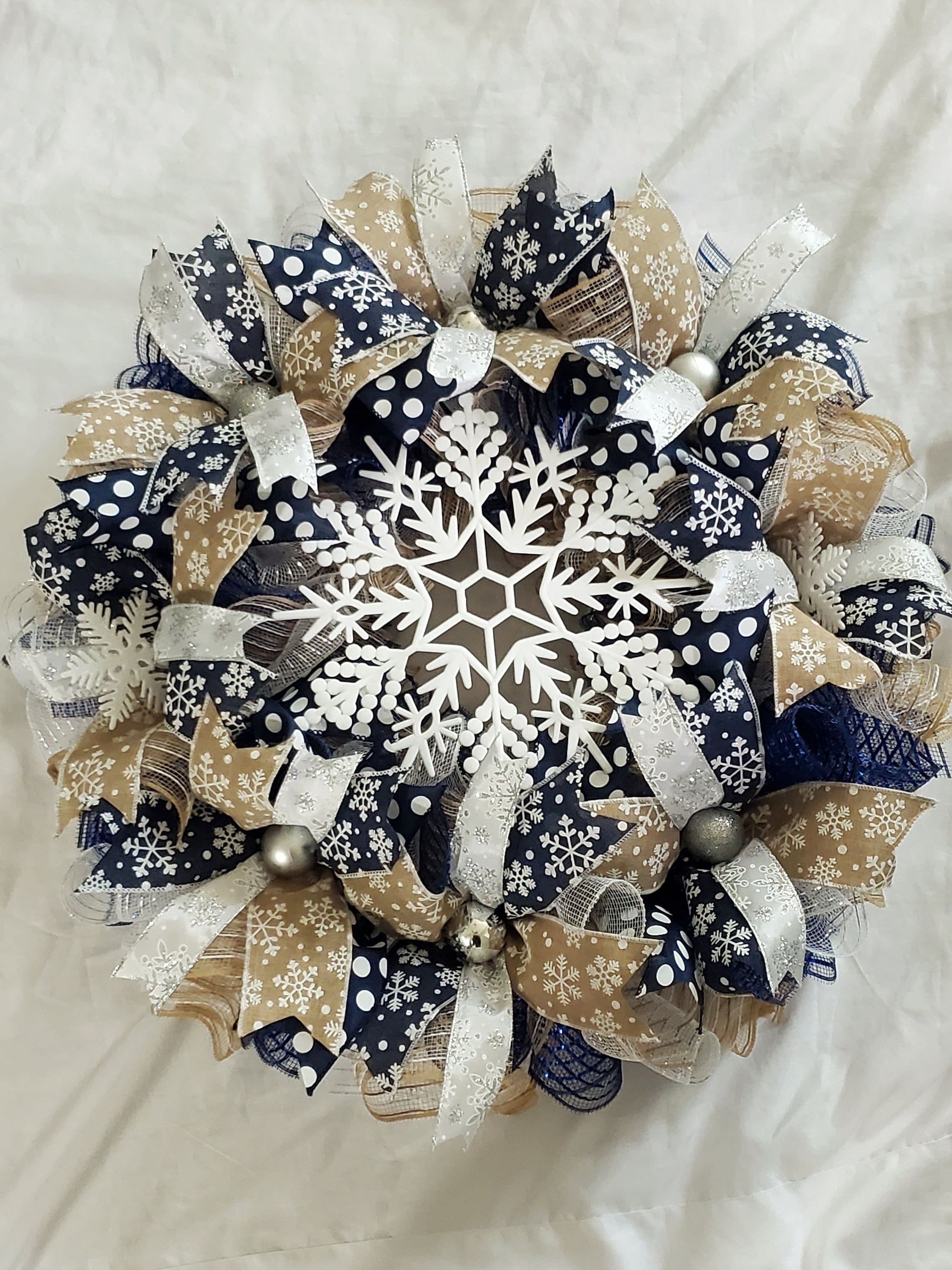 Snowflake Winter Wreath: Blue, Beige, and Silver Christmas Decor - Etsy