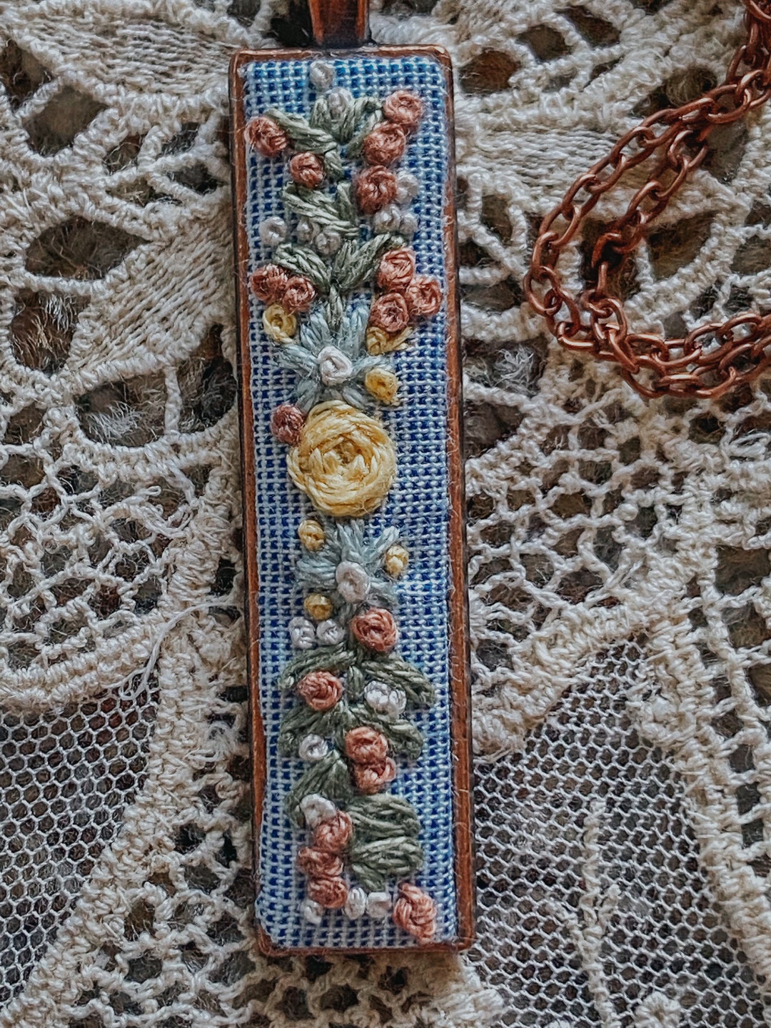 Floral Hand Embroidered Rectangle Necklace 20 - Etsy