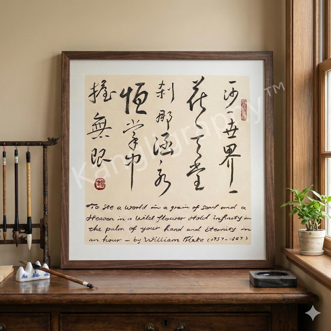 Handmade William Blake Calligraphy – Chinese & English Verse Desk Art ...