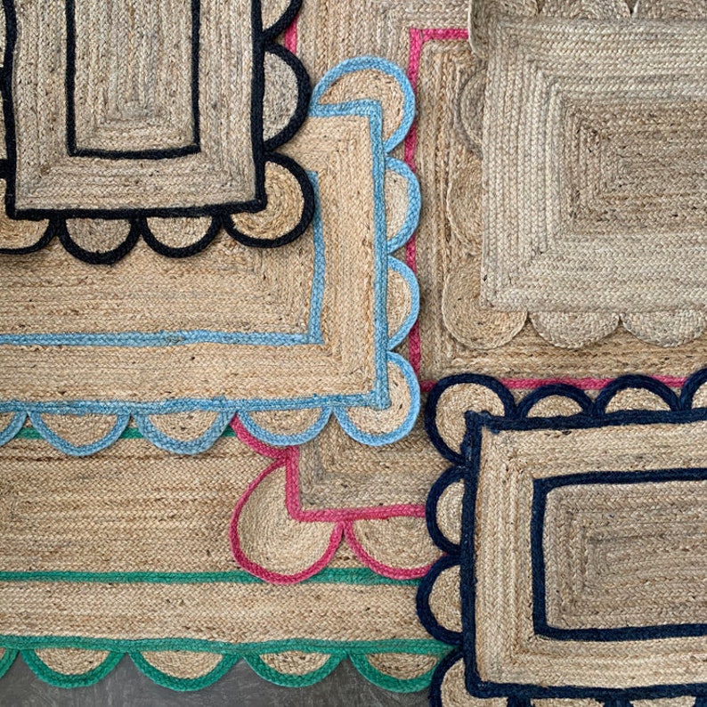 Natural Scalloped Edges Rug Jute Scallop Rectangle Rugs Decorative Rug ...