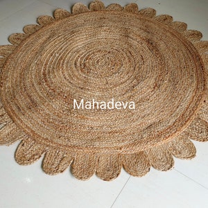 Natural Scalloped Border Edges Rug, Bohemian Scallop Edge Round Rug ...