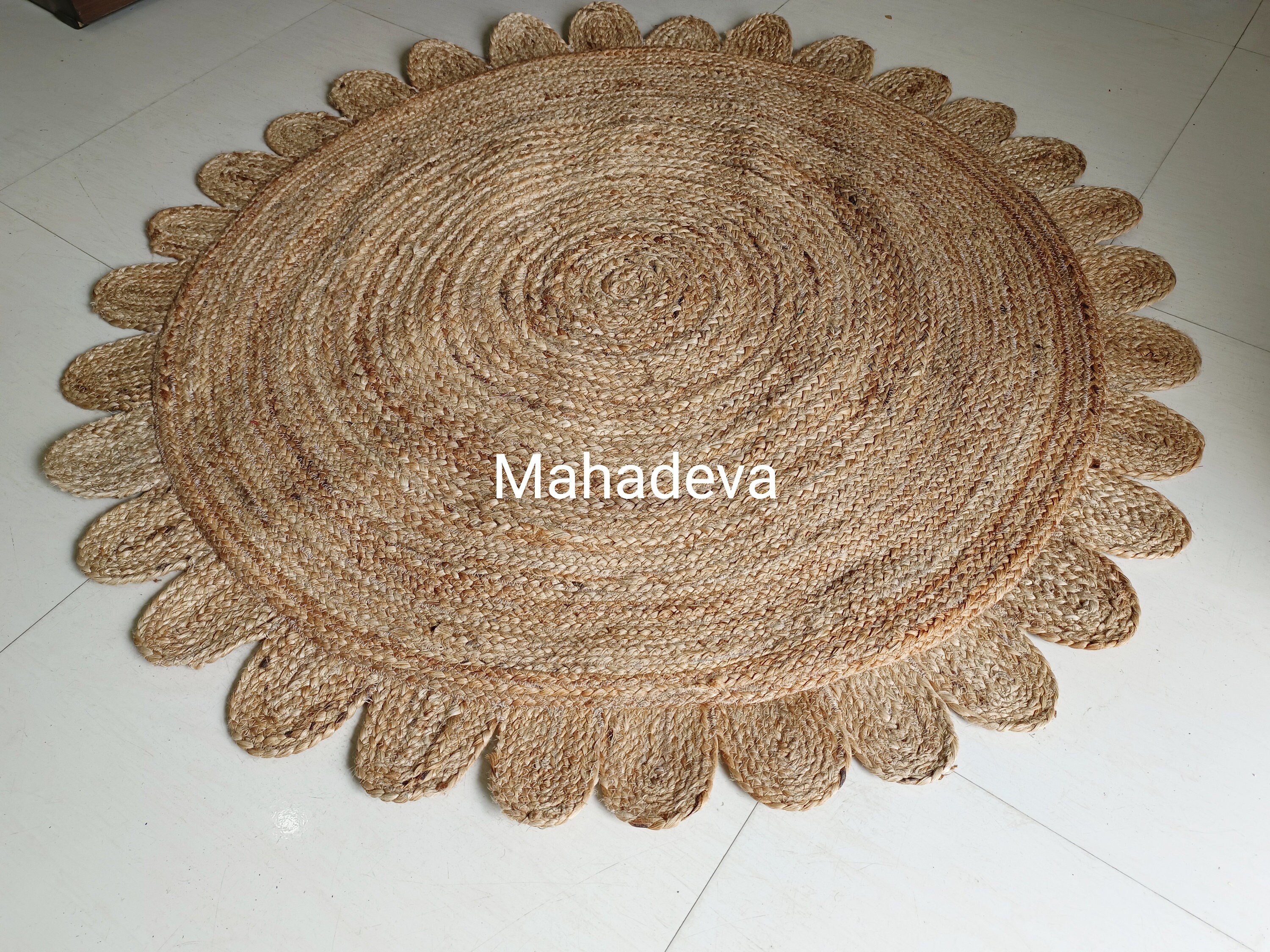 Natural Scalloped Border Edges Rug, Bohemian Scallop Edge Round Rug ...