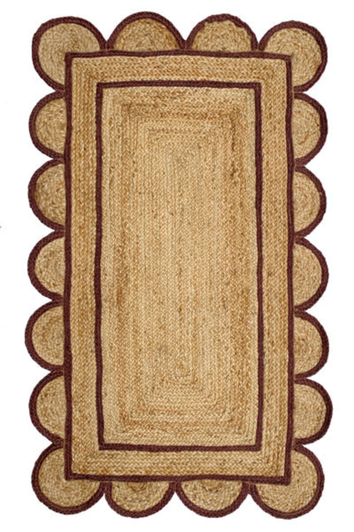 Natural Scalloped Edges Rug Jute Scallop Rectangle Rugs Decorative Rug ...