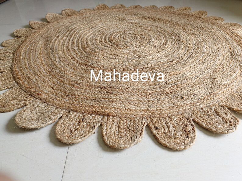 Natural Scalloped Border Edges Rug, Bohemian Scallop Edge Round Rug ...