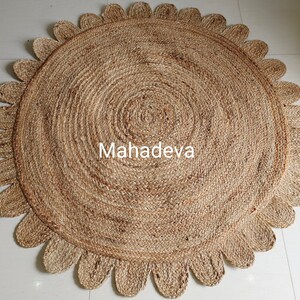 Natural Scalloped Border Edges Rug, Bohemian Scallop Edge Round Rug ...