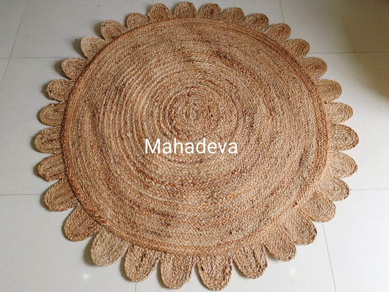 Natural Scalloped Border Edges Rug, Bohemian Scallop Edge Round Rug ...