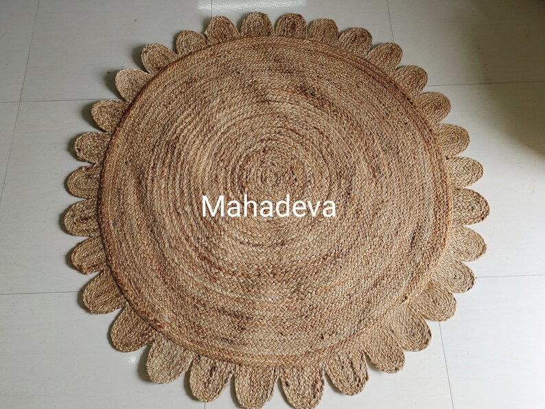 Natural Scalloped Border Edges Rug, Bohemian Scallop Edge Round Rug ...