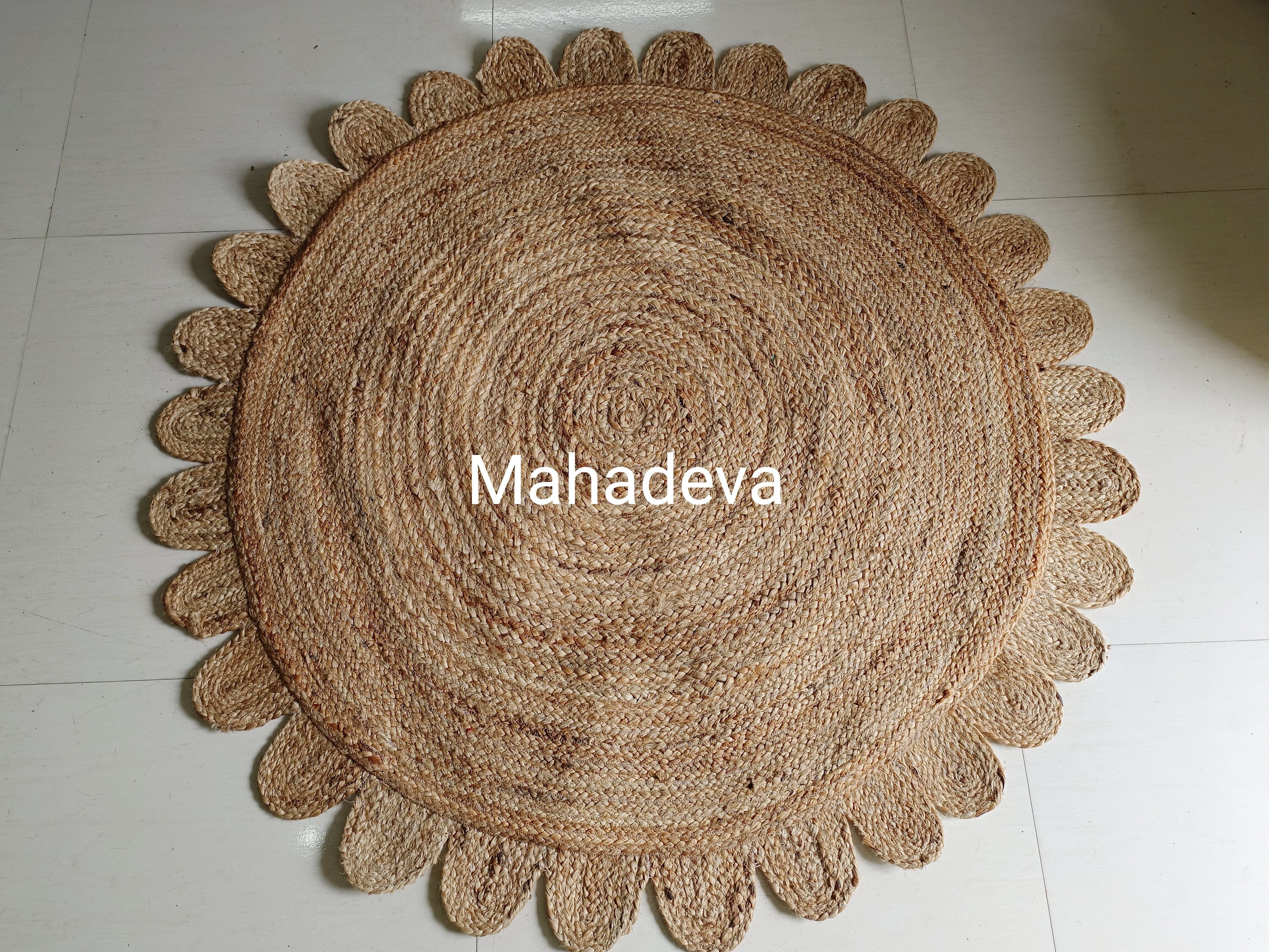 Natural Scalloped Border Edges Rug, Bohemian Scallop Edge Round Rug ...