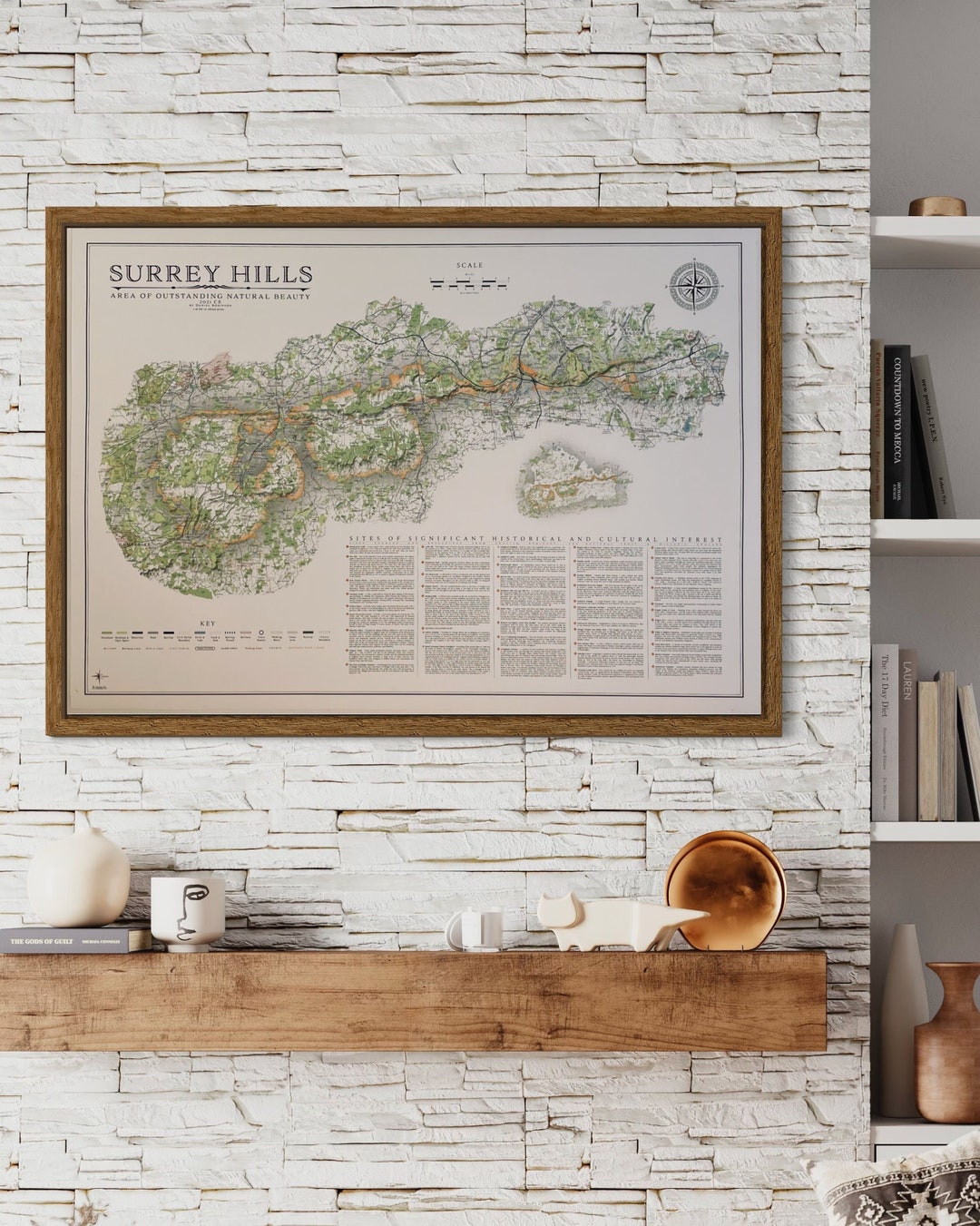 Vintage Style Map Print of the Surrey Hills - Decorative Wall Map of ...
