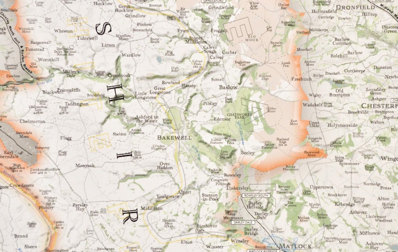 Peak District Map Print - Peak District Wall Map - Vintage Map of Peak ...