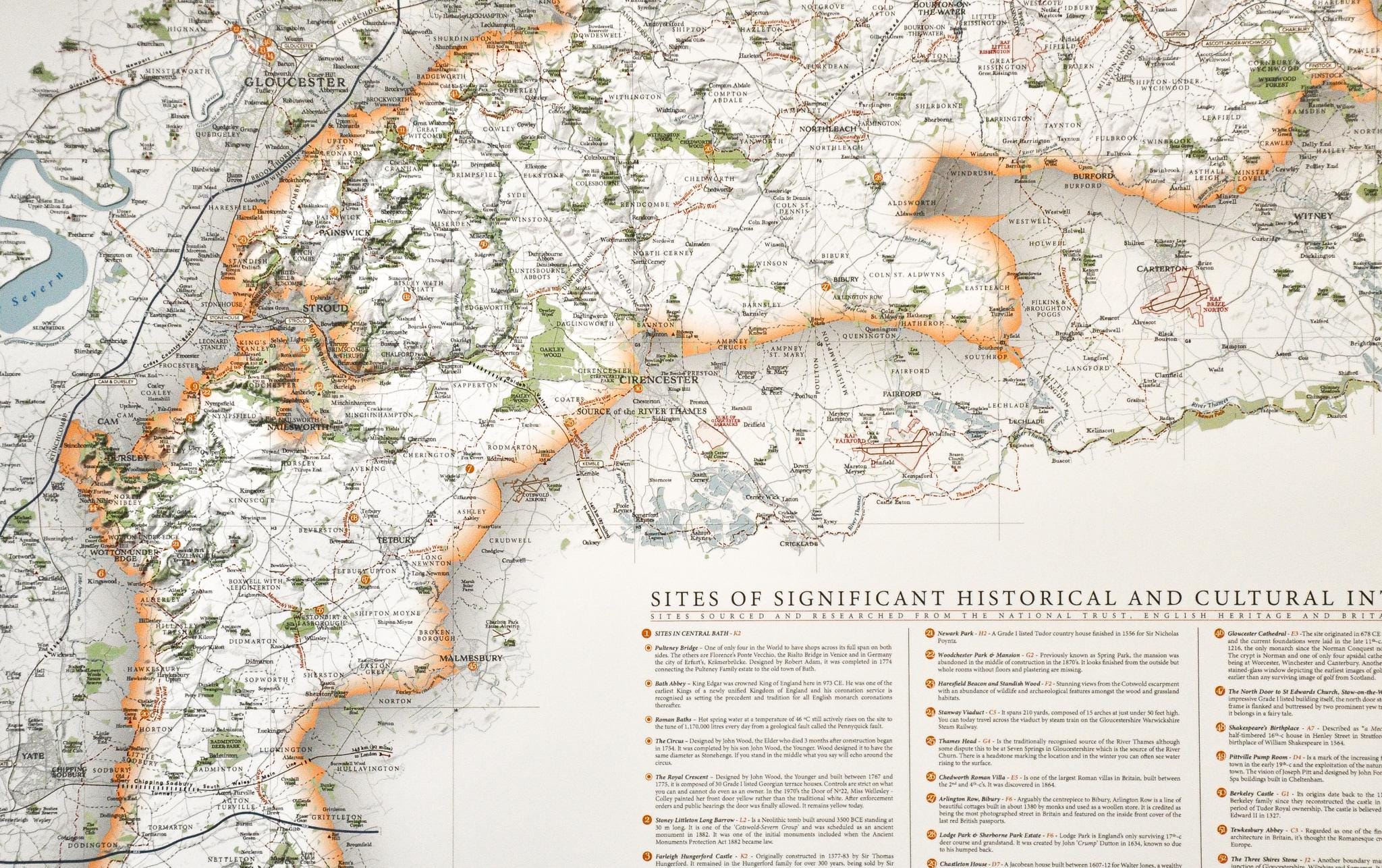Cotswolds Map - Vintage Wall Map of the Cotswolds - Decorative Large ...