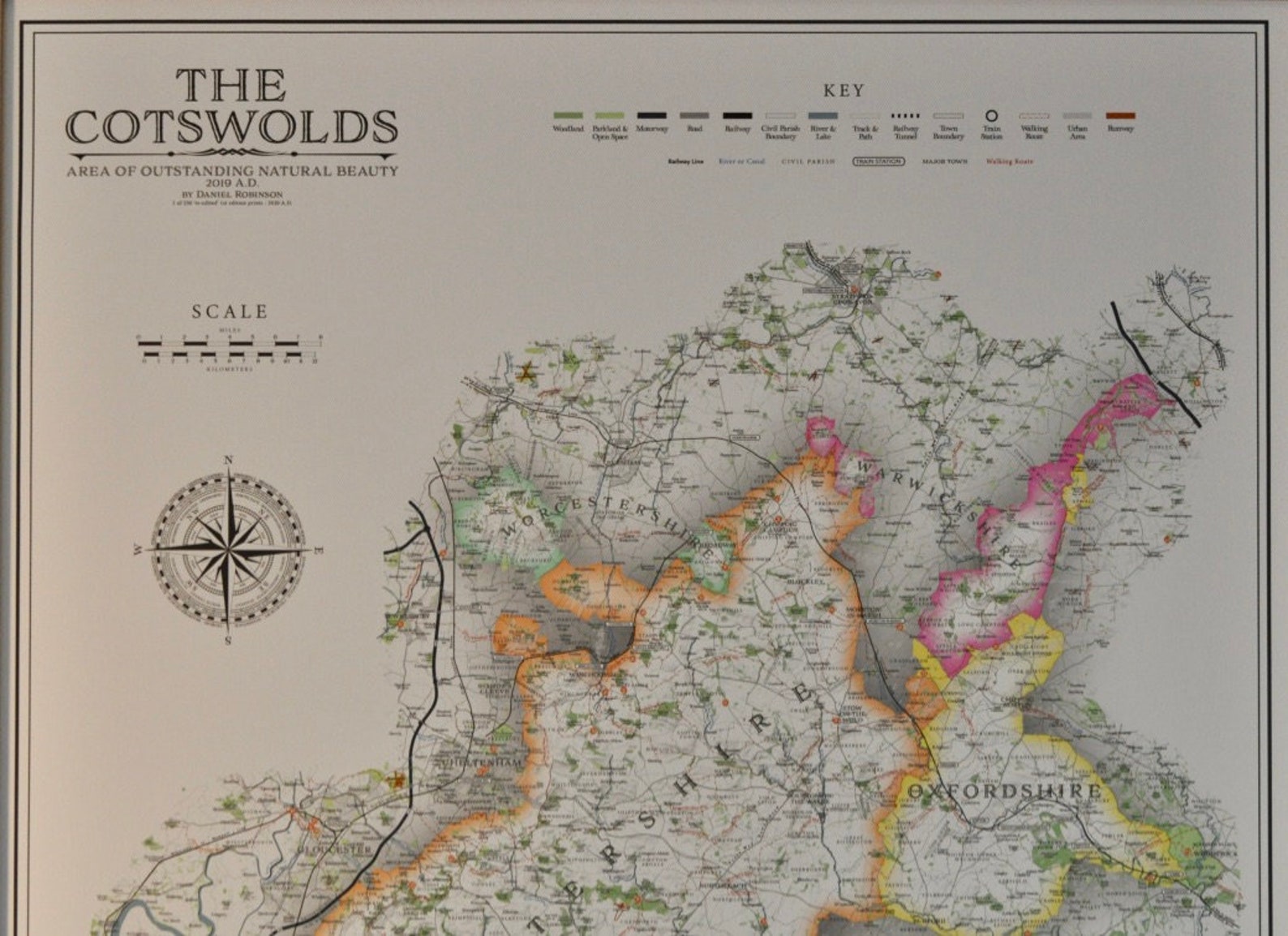 Vintage Wall Map of the Cotswolds Decorative Map of the Cotswolds ...