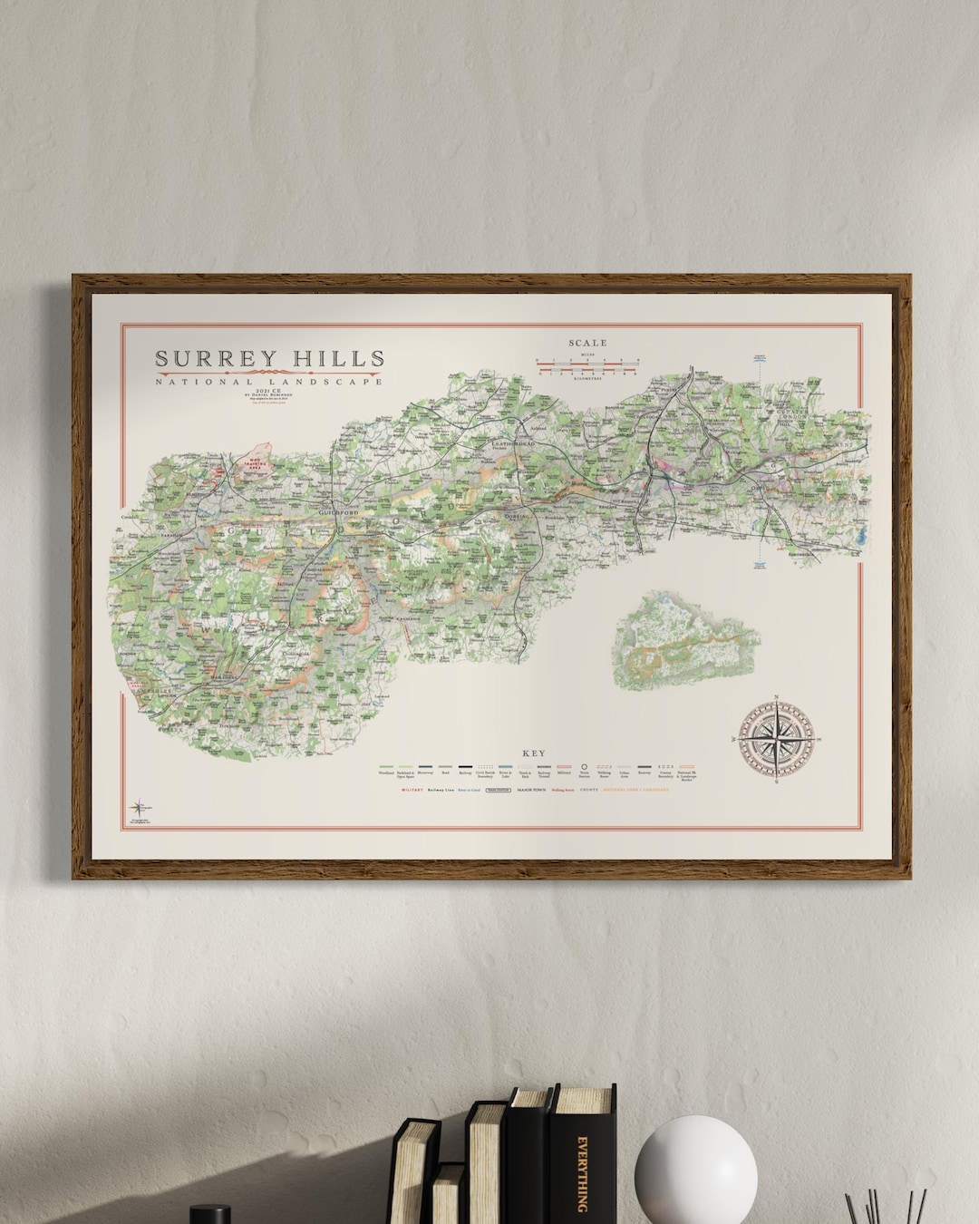Surrey Hills Map Print - Surrey Hills Wall Map - Vintage Map of Surrey ...
