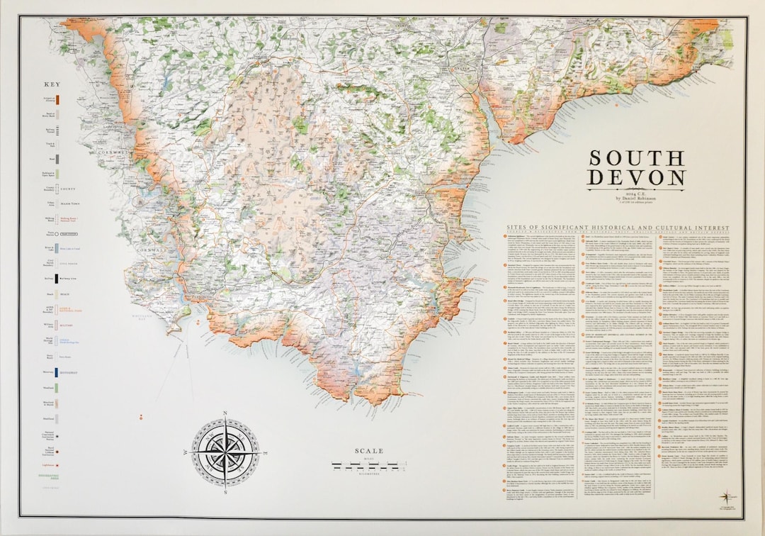 South Devon Map - Map of South Devon - South Devon Print - South Devon Framed Map - South Devon ...
