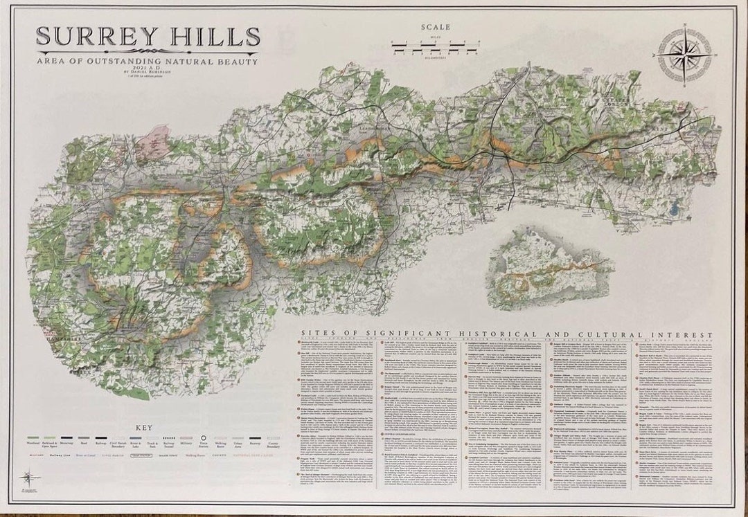 SURREY HILLS Map Vintage Map Print of the Surrey Hills - Etsy UK