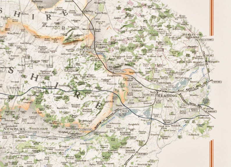 North Wessex Downs Map Print - North Wessex Downs Wall Map - Vintage ...
