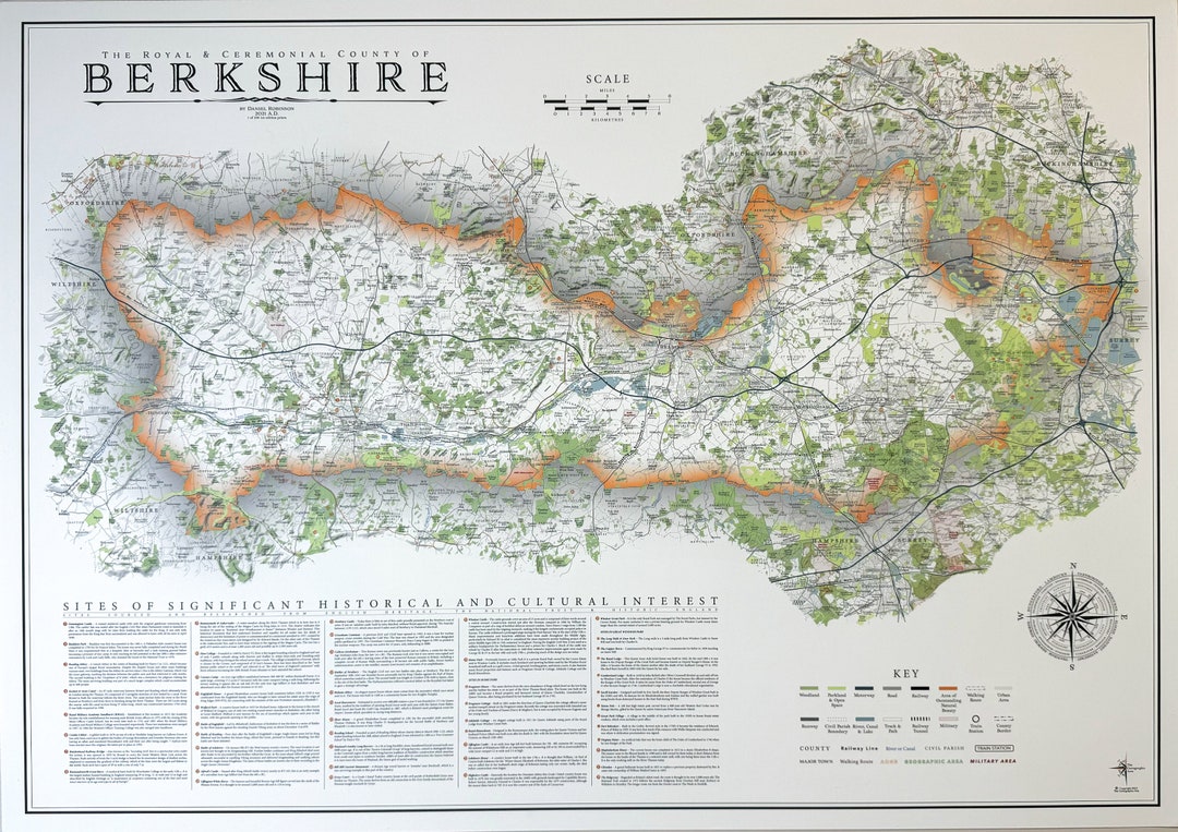 Vintage Map of Berkshire Berkshire Map Print Large, Detailed Decorative ...