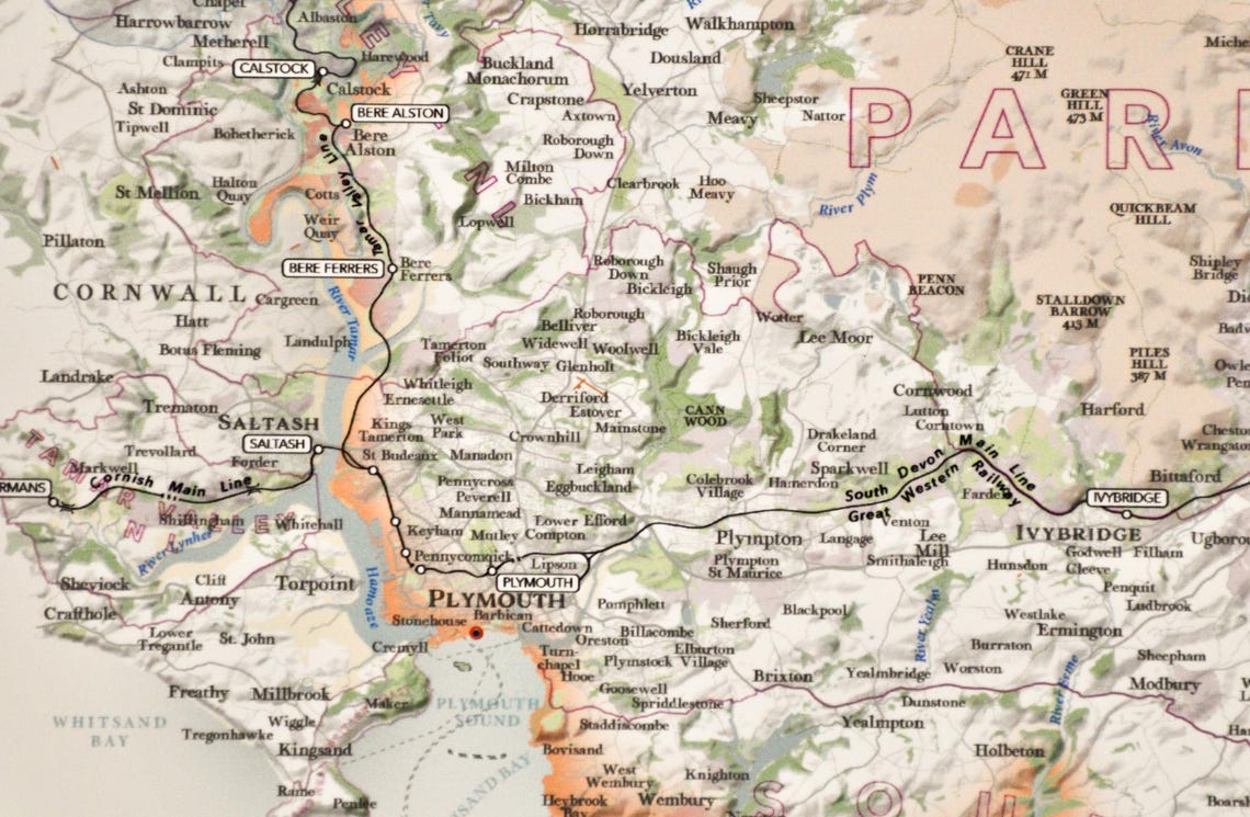 Devon Map Print Devon Wall Map Vintage Map of Devon Map of Devon ...