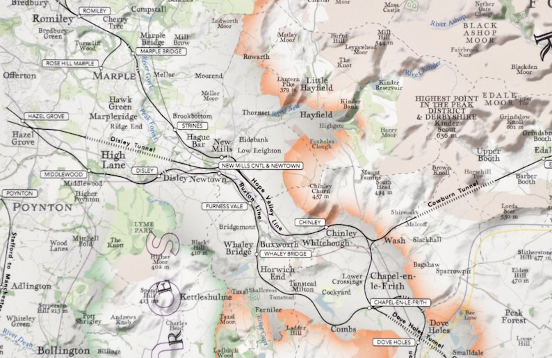 Peak District Map Print - Peak District Wall Map - Vintage Map of Peak ...