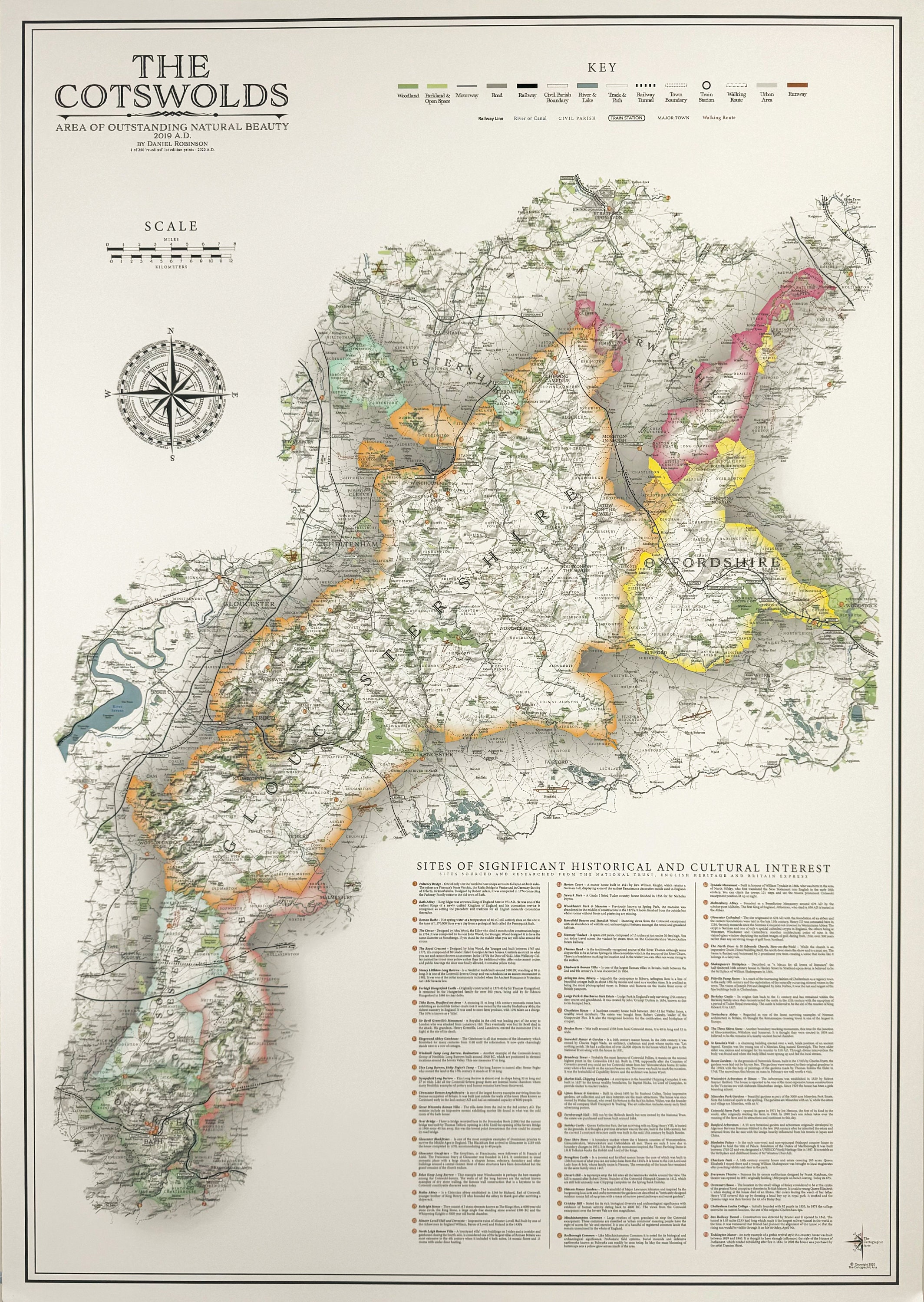 Vintage Wall Map of the Cotswolds Decorative Map of the Cotswolds ...