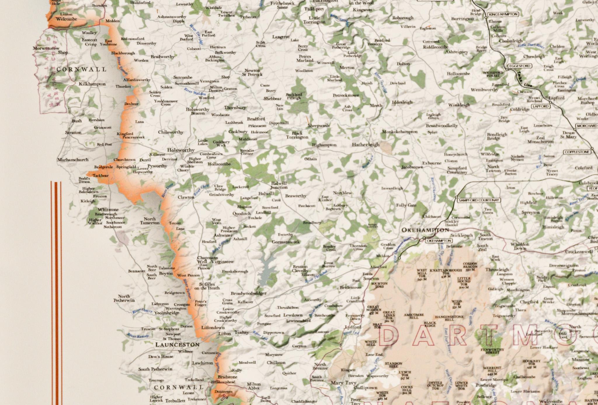 Devon Map Print - Devon Wall Map - Vintage Map of Devon - Map of Devon ...