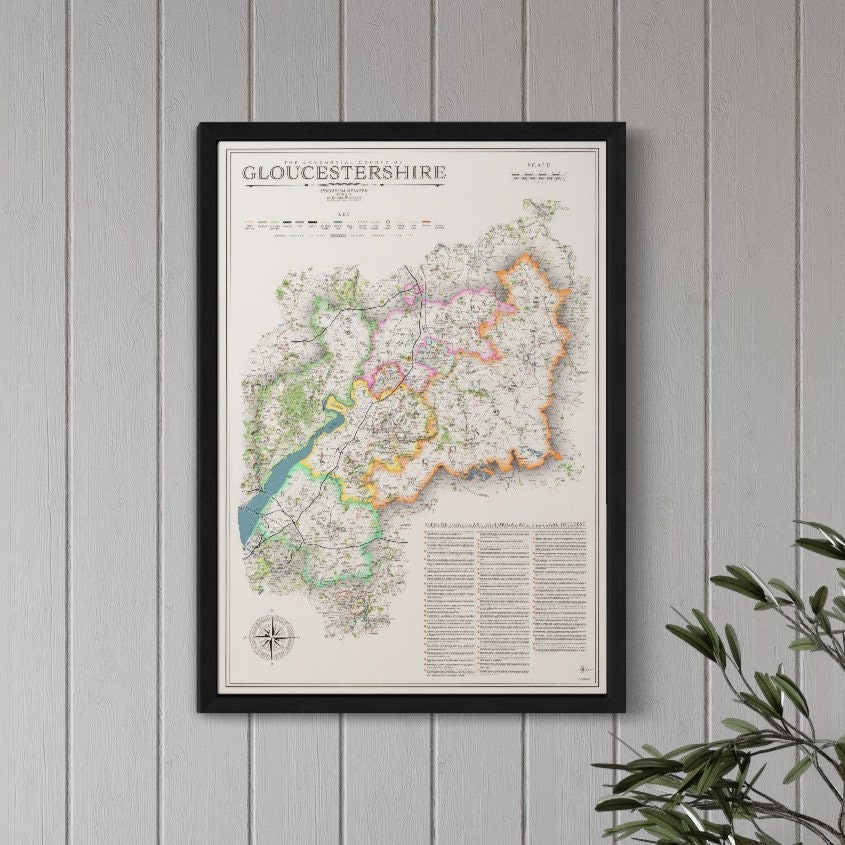 Large Gloucestershire Map: Giclee Print - Gloucestershire County Map ...