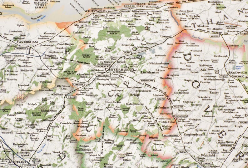 Kent Map Print - Kent Wall Map - Vintage Map of Kent - Map of Kent ...