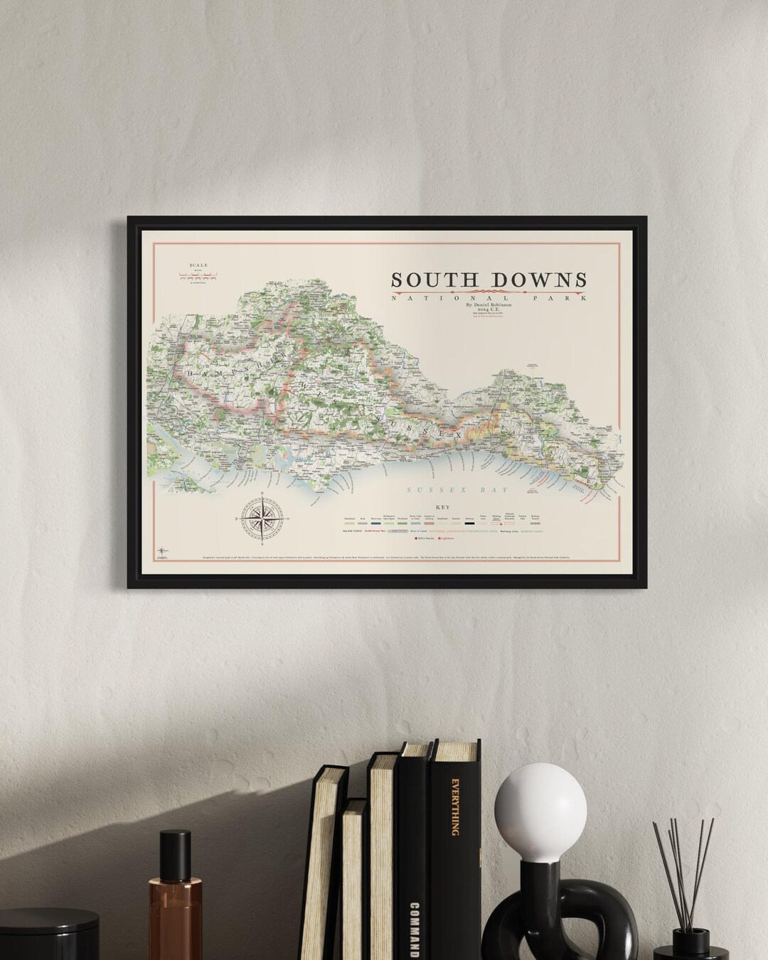 South Downs Map - South Downs Print - Vintage Map of South Downs - Map ...