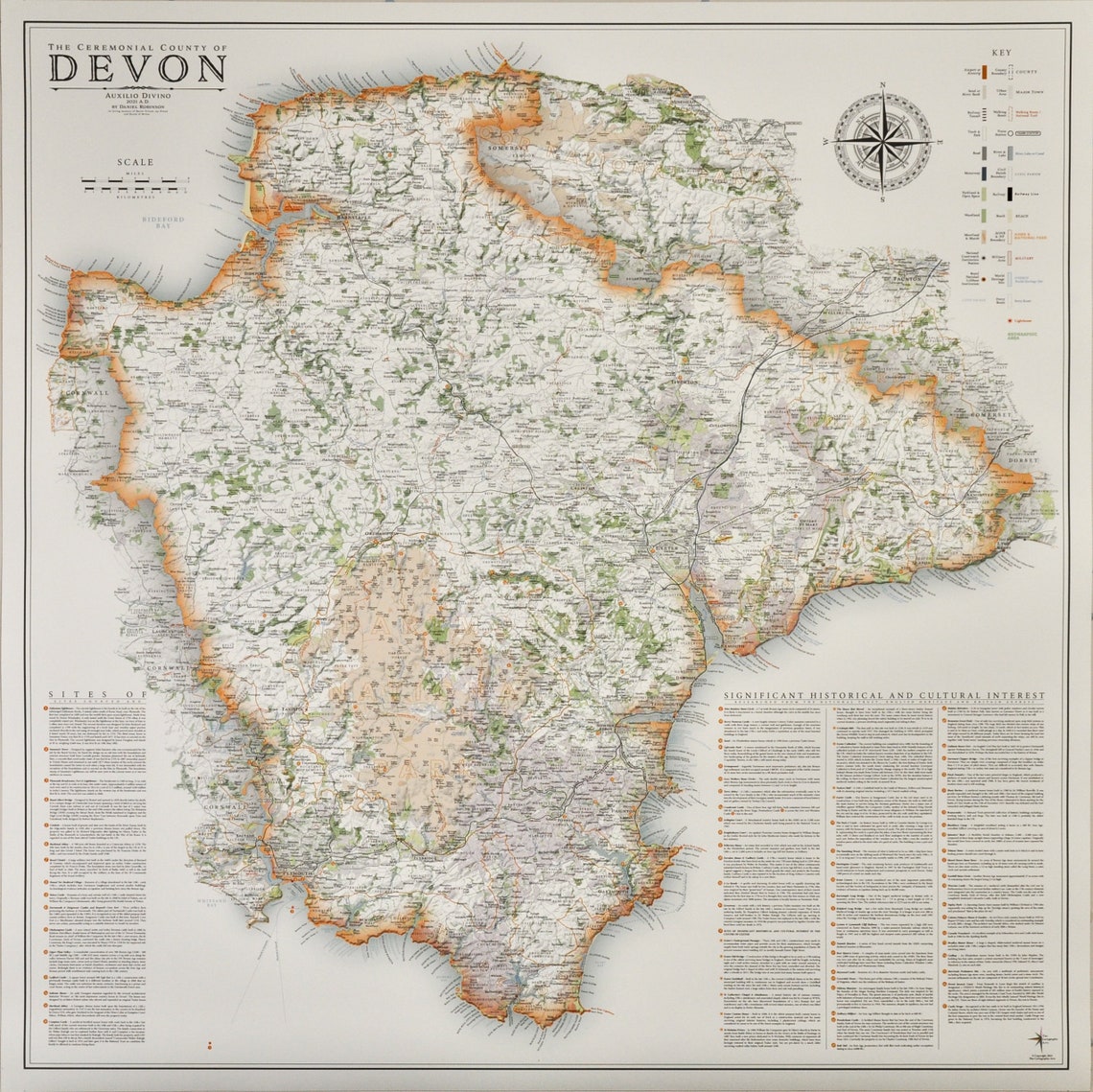 Devon County Map Vintage Map Print of Devon Decorative Map of Devon ...