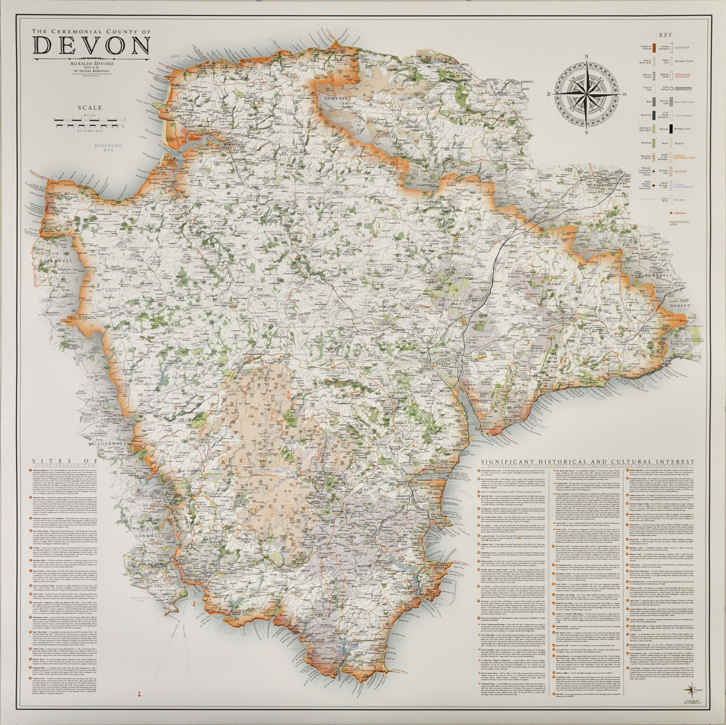Devon County Map Vintage Map Print of Devon Decorative Map of Devon ...
