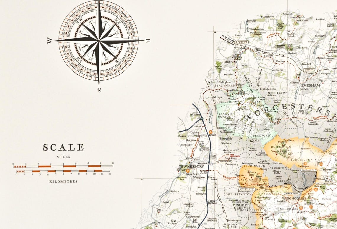 Cotswolds National Landscape Map – Vintage Style Wall Art Print ...