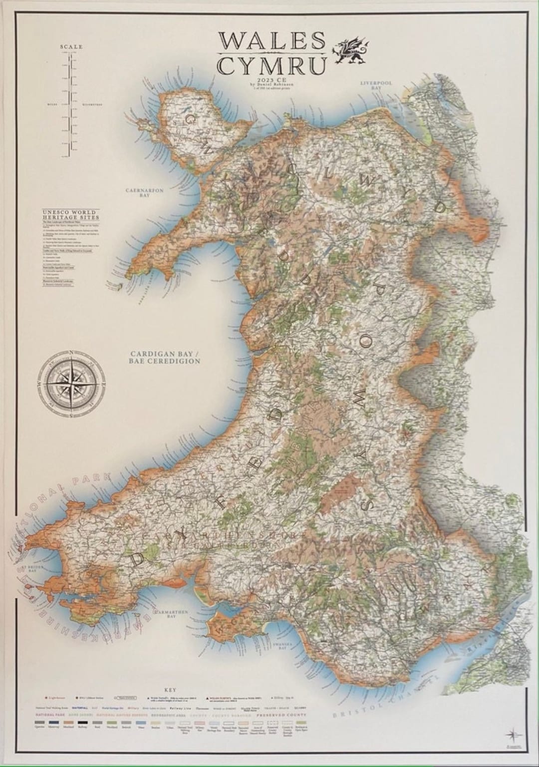 Map of Cymru / Wales - Vintage Map Print of Cymru / Wales - Decorative Map of Cymru / Wales ...