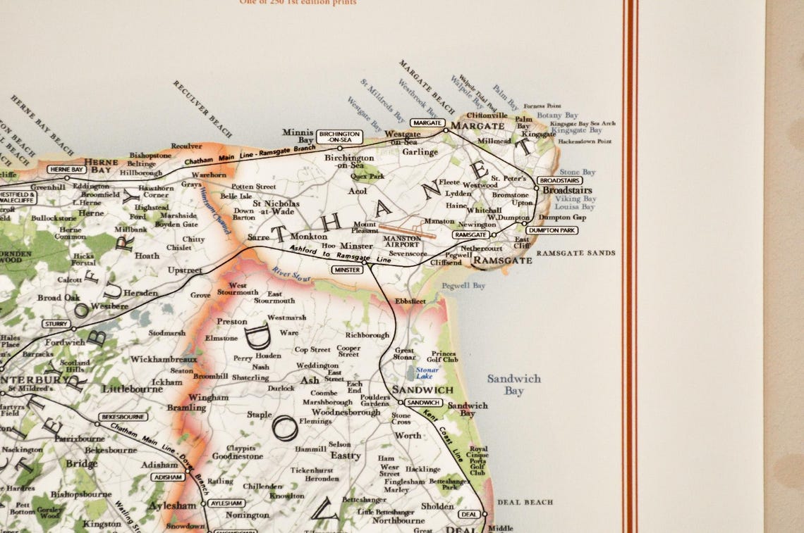 Kent Map Print - Kent Wall Map - Vintage Map of Kent - Map of Kent ...