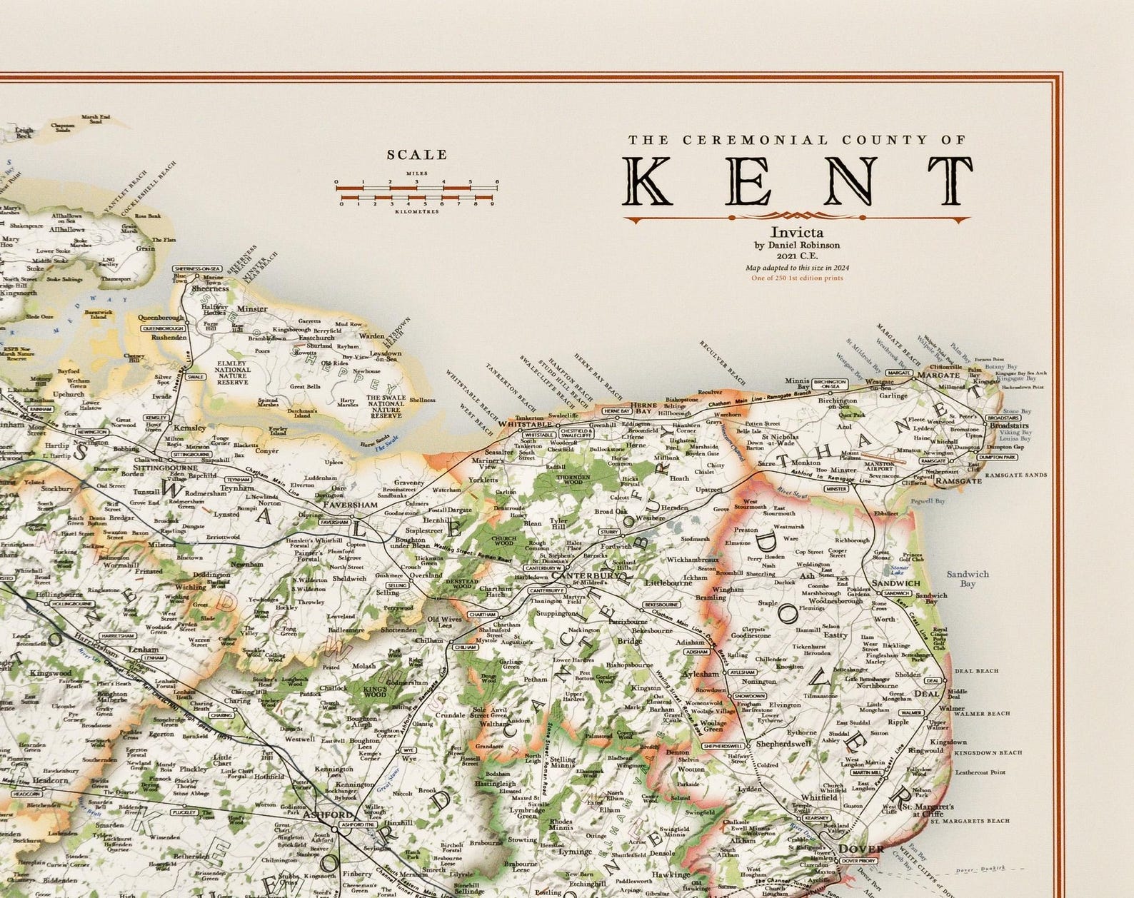 Kent Map Print - Kent Wall Map - Vintage Map of Kent - Map of Kent ...