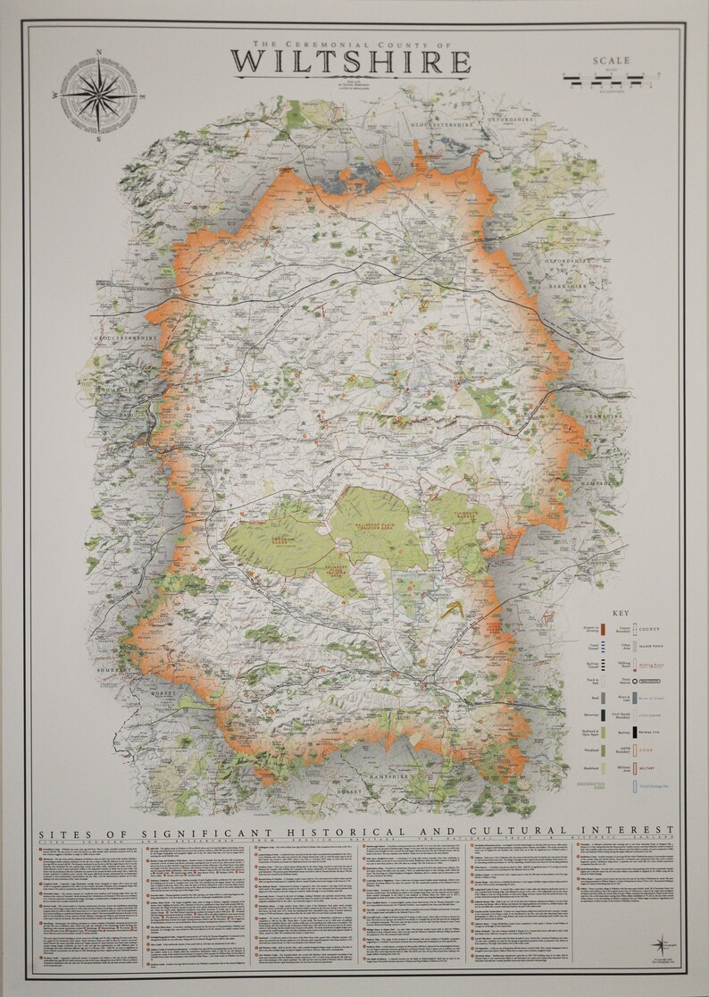Wiltshire Map - Wiltshire County Map - Wiltshire Wall Art - Wiltshire ...