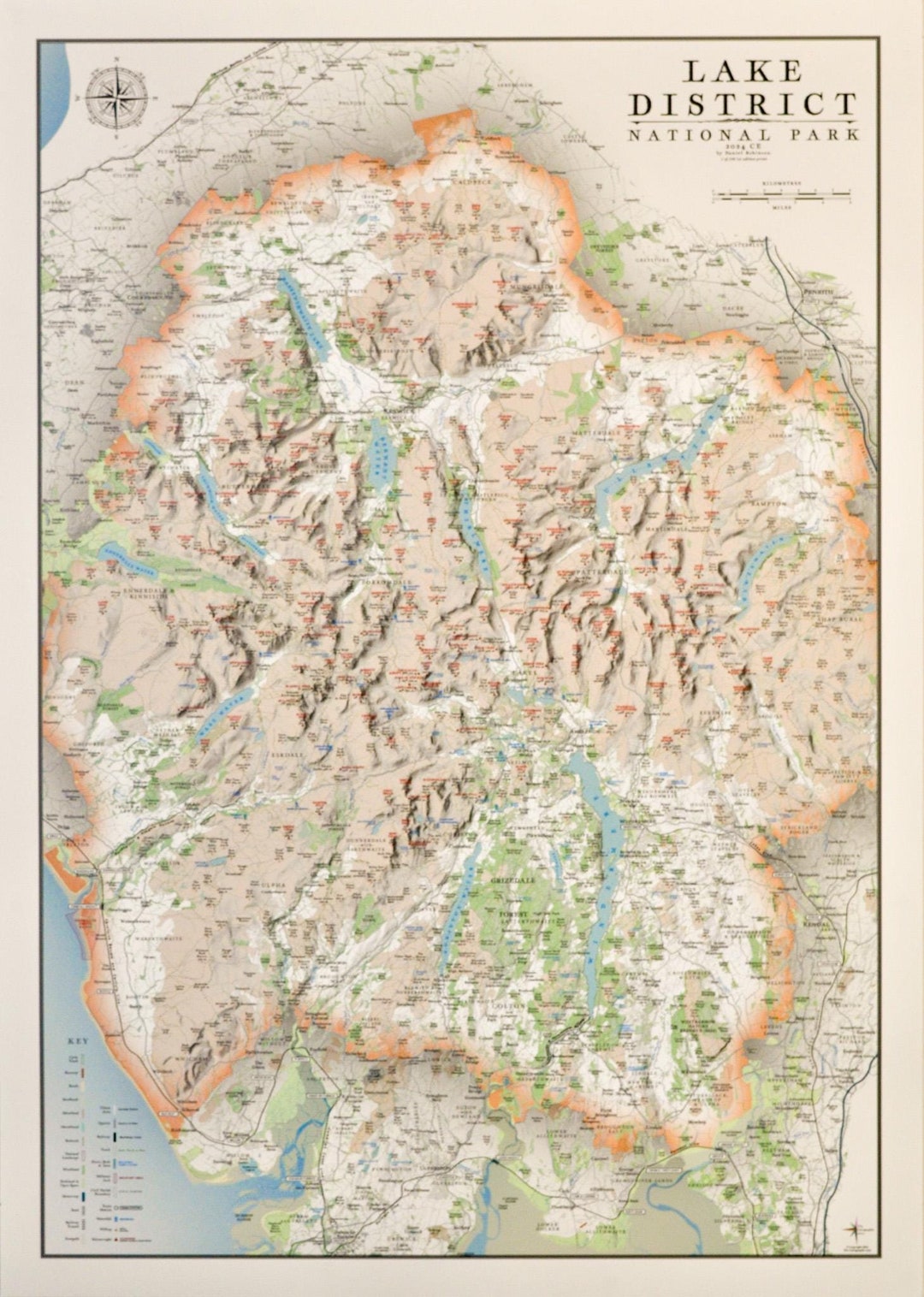 Lake District Map small Vintage Wall Map Print of the Lake District ...