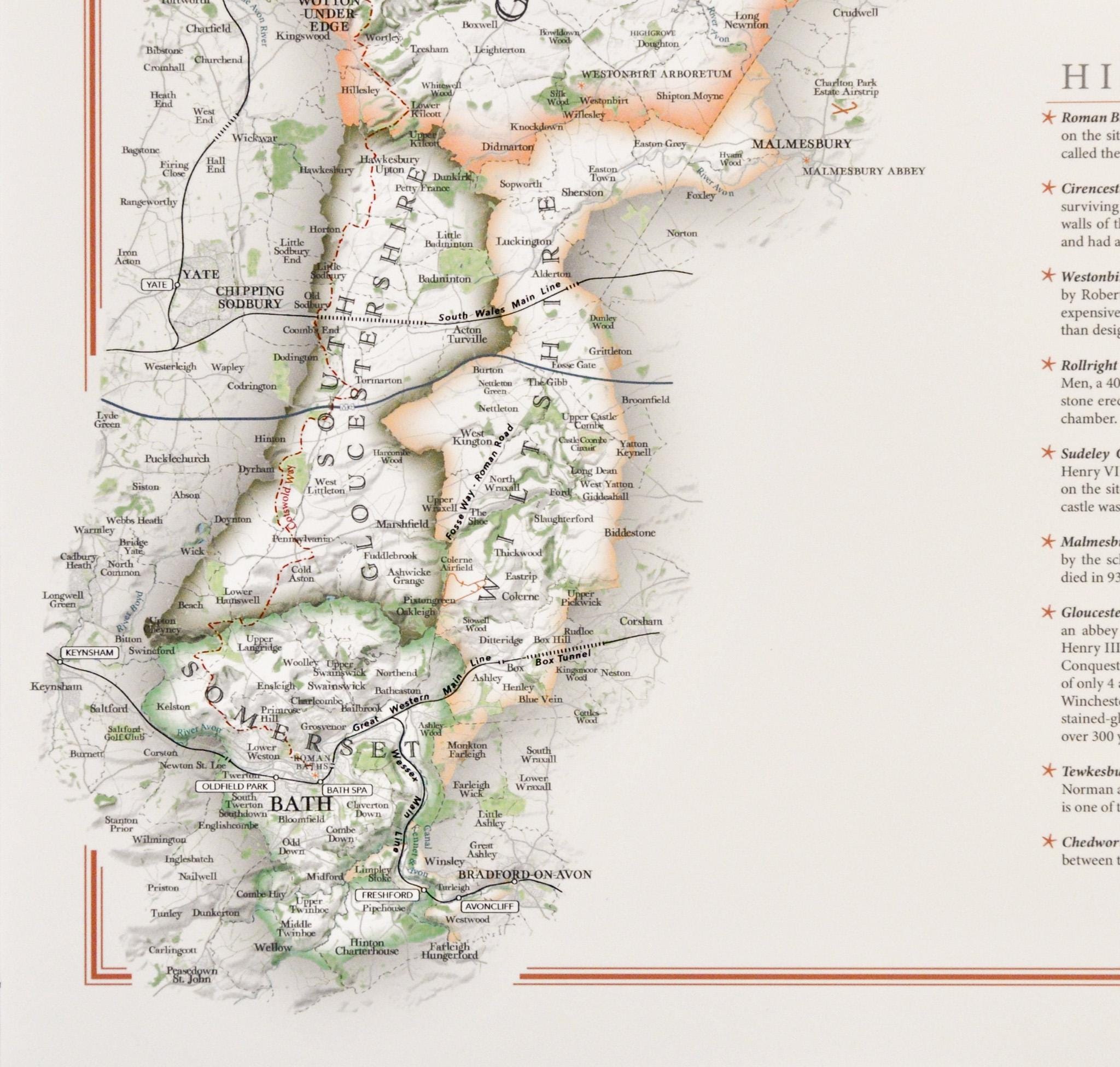 Cotswolds Map - Cotswolds Wall Map - Cotswolds Way Map - Map of ...