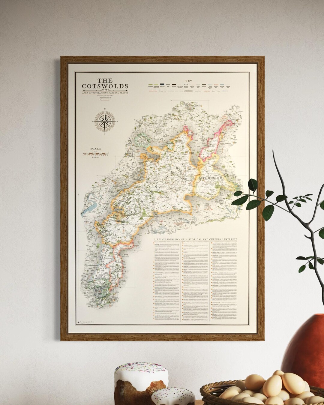Large Cotswolds Map - Cotswolds National Landscape Map - Cotswolds Wall ...