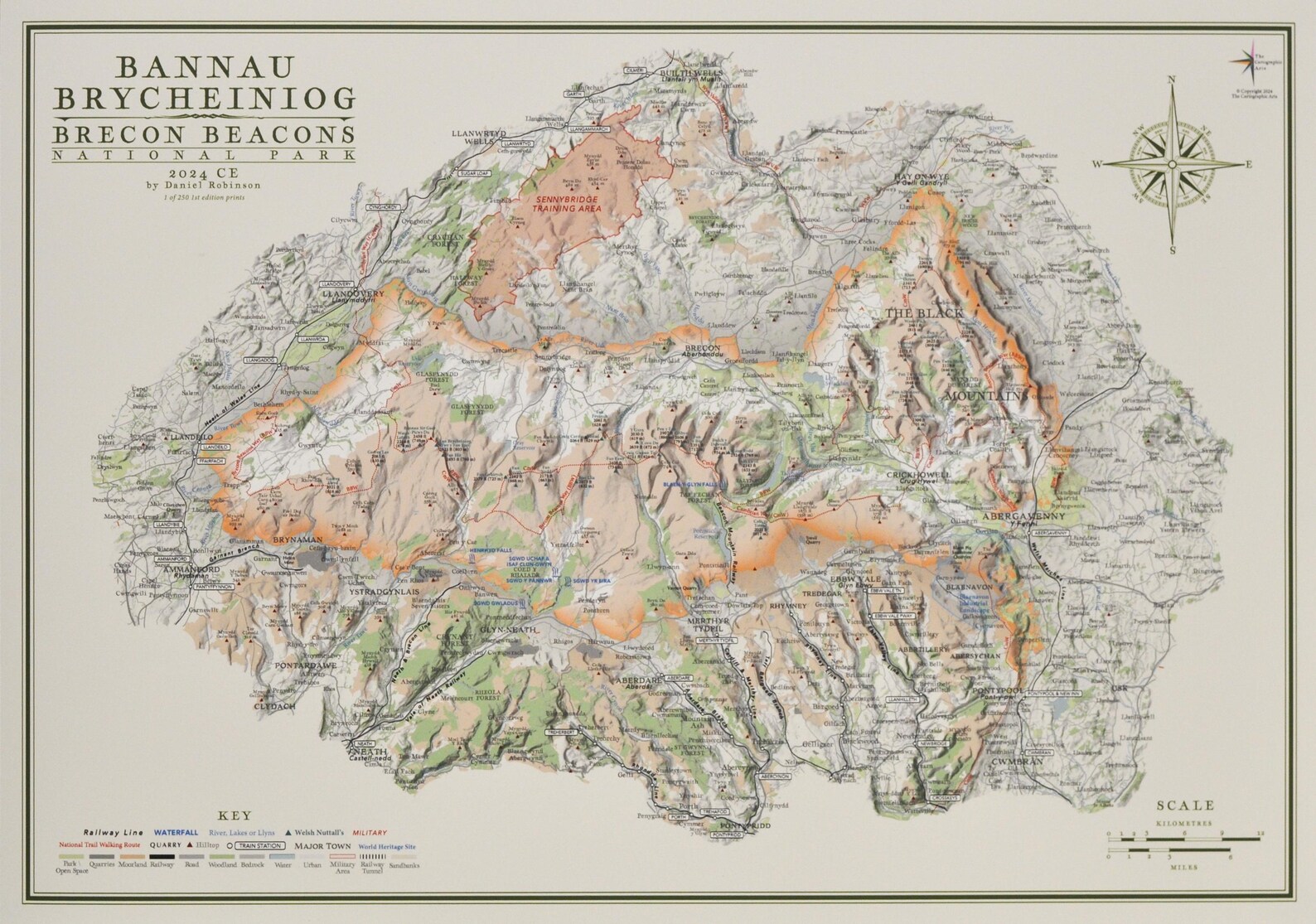 Brecon Beacons Map Print - Brecon Beacons Wall Map - Vintage Map of ...