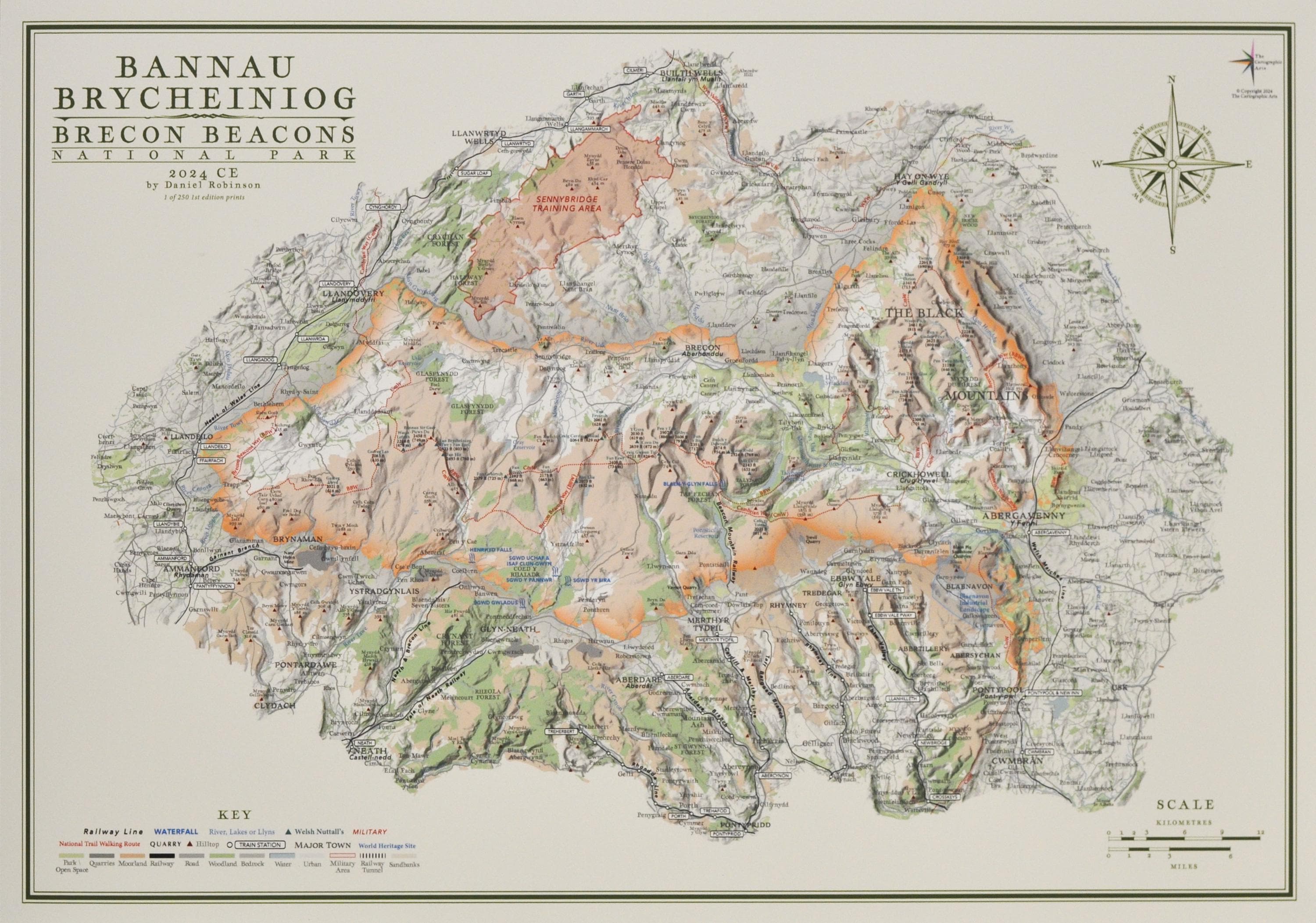 Brecon Beacons Map Print - Brecon Beacons Wall Map - Vintage Map of ...