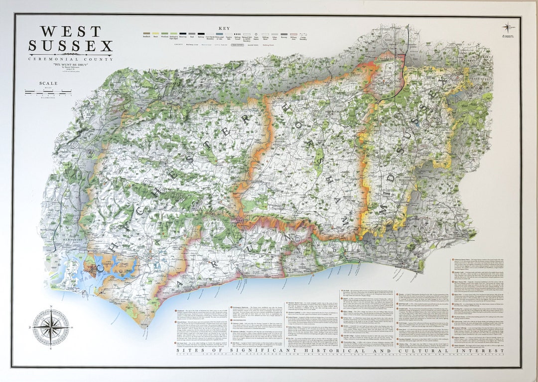 Map of West Sussex - West Sussex Map Print - Large, Detailed Decorative ...