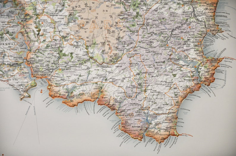 Devon County Map Vintage Map Print of Devon Decorative Map of Devon ...