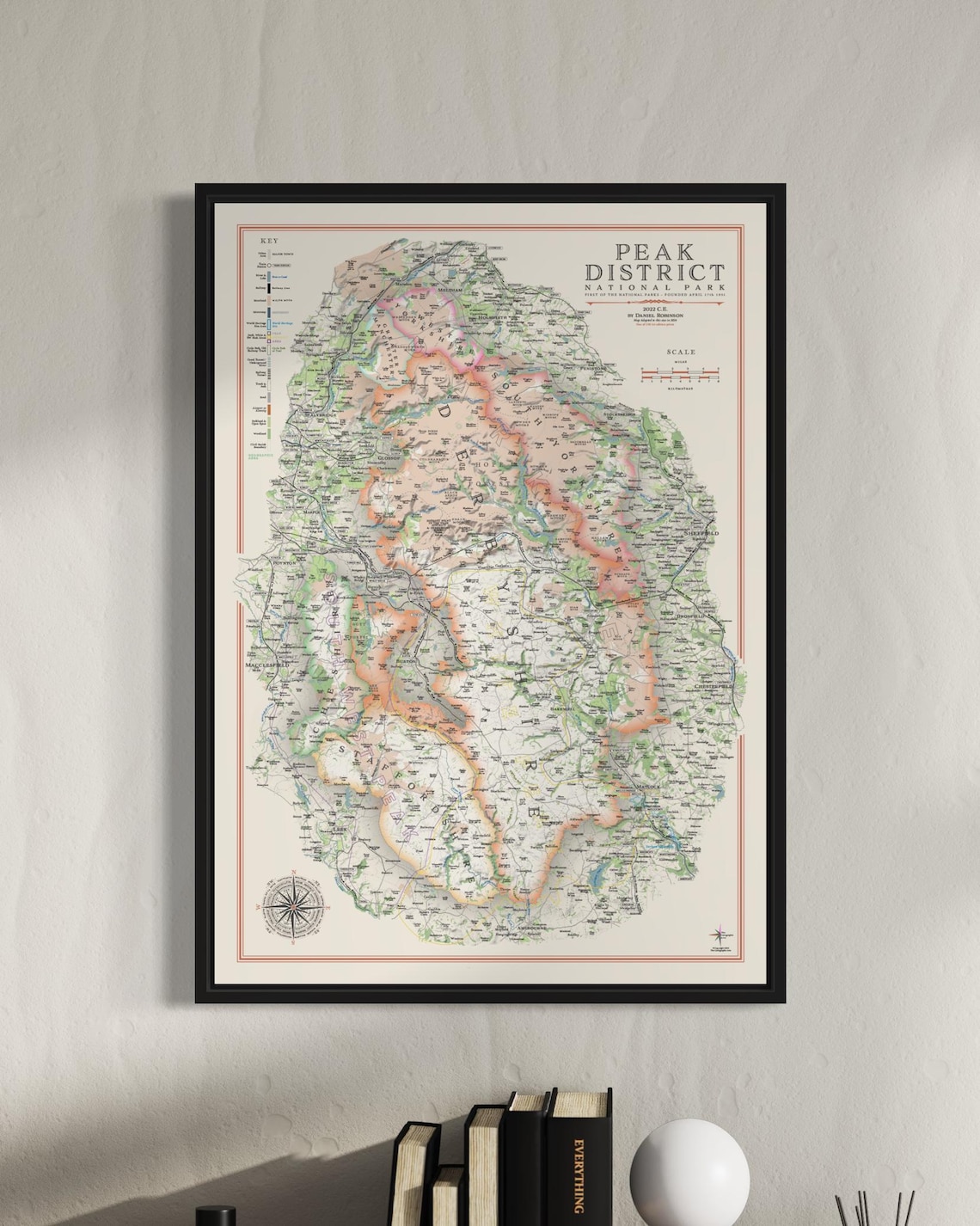 Peak District Map Print - Peak District Wall Map - Vintage Map of Peak ...