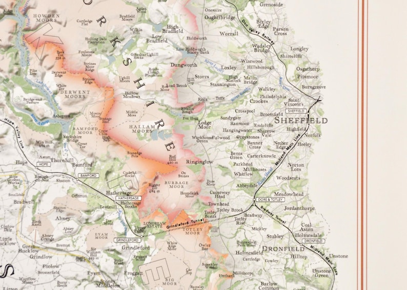 Peak District Map Print - Peak District Wall Map - Vintage Map of Peak ...