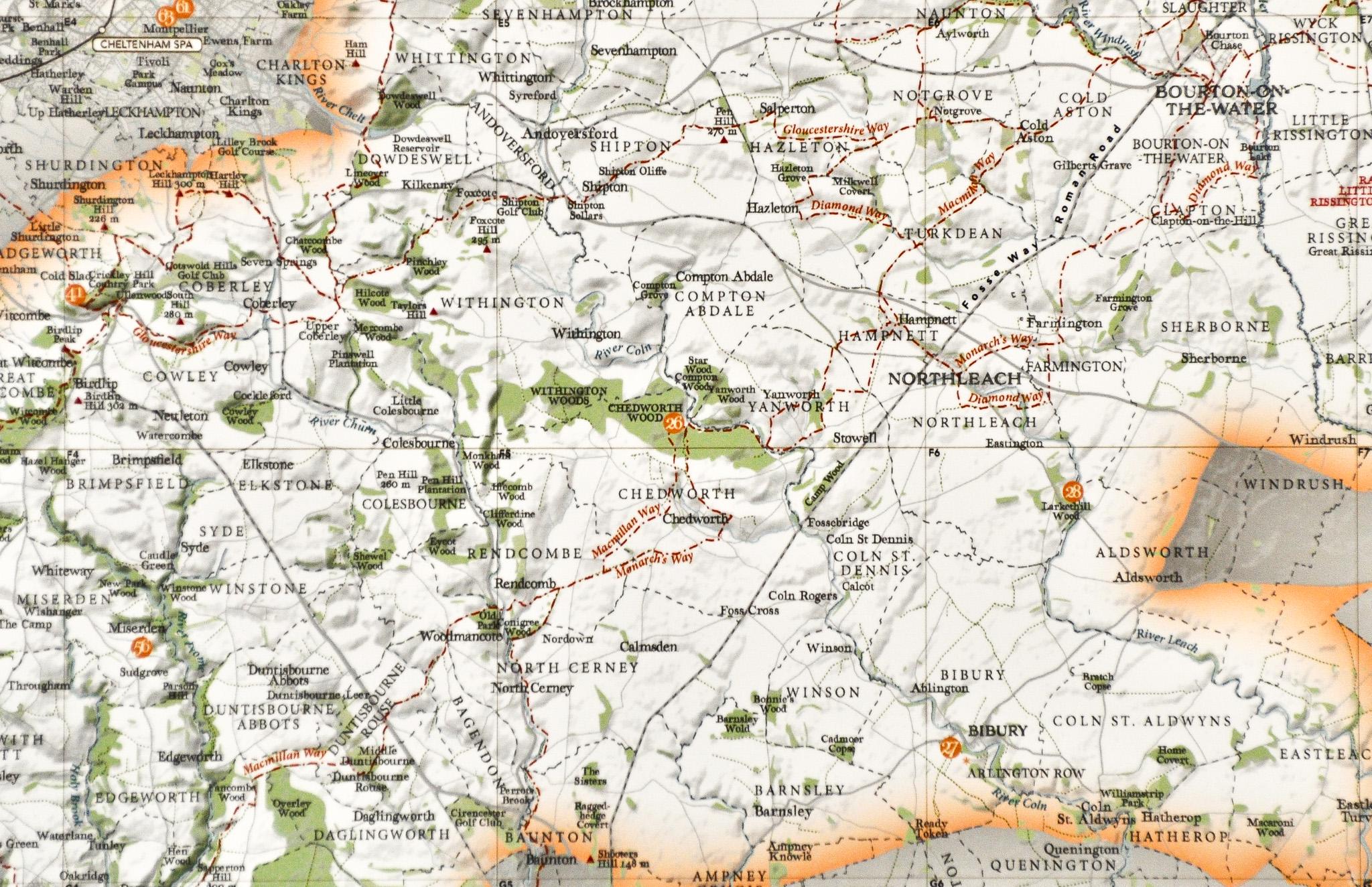 Cotswolds Map - Vintage Wall Map of the Cotswolds - Decorative Large ...