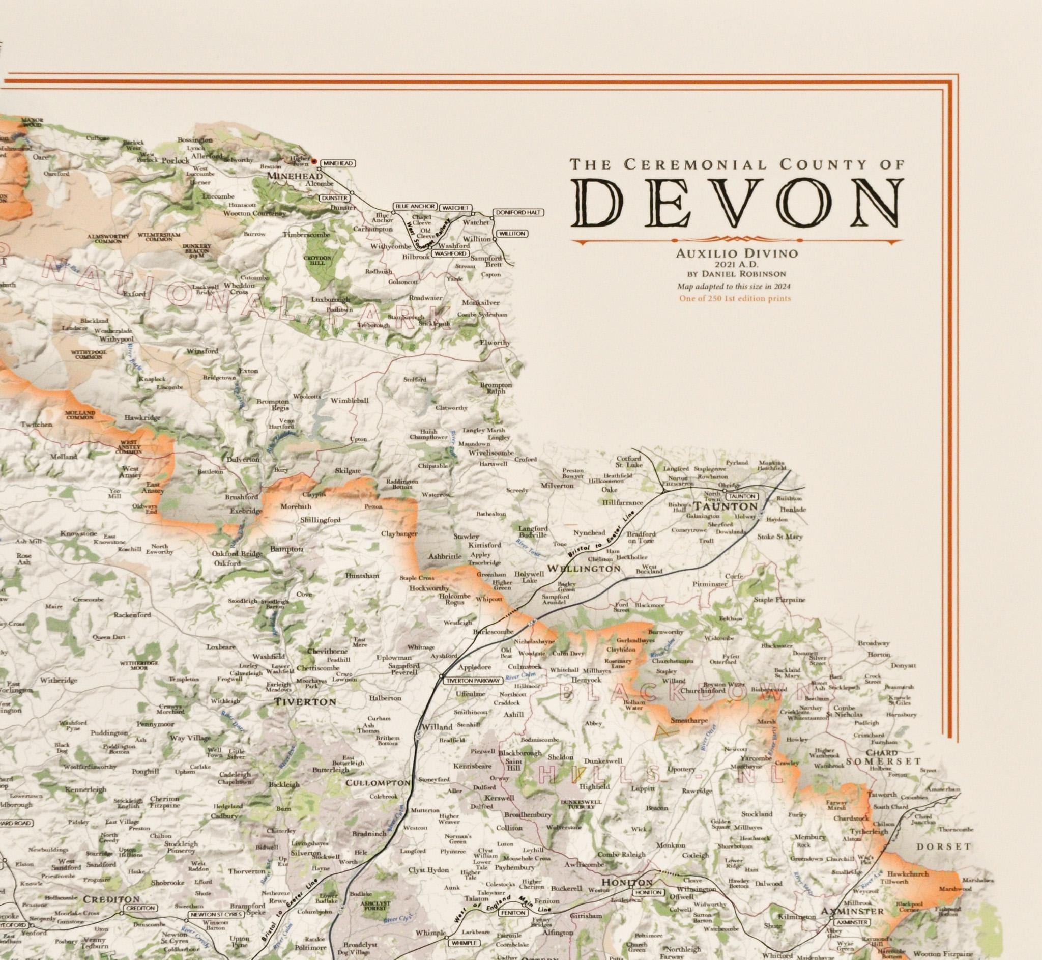 Devon Map Print - Devon Wall Map - Vintage Map of Devon - Map of Devon ...