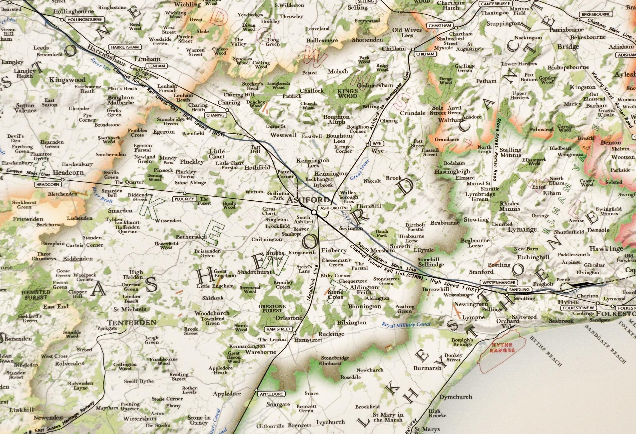 Kent Map Print - Kent Wall Map - Vintage Map of Kent - Map of Kent ...