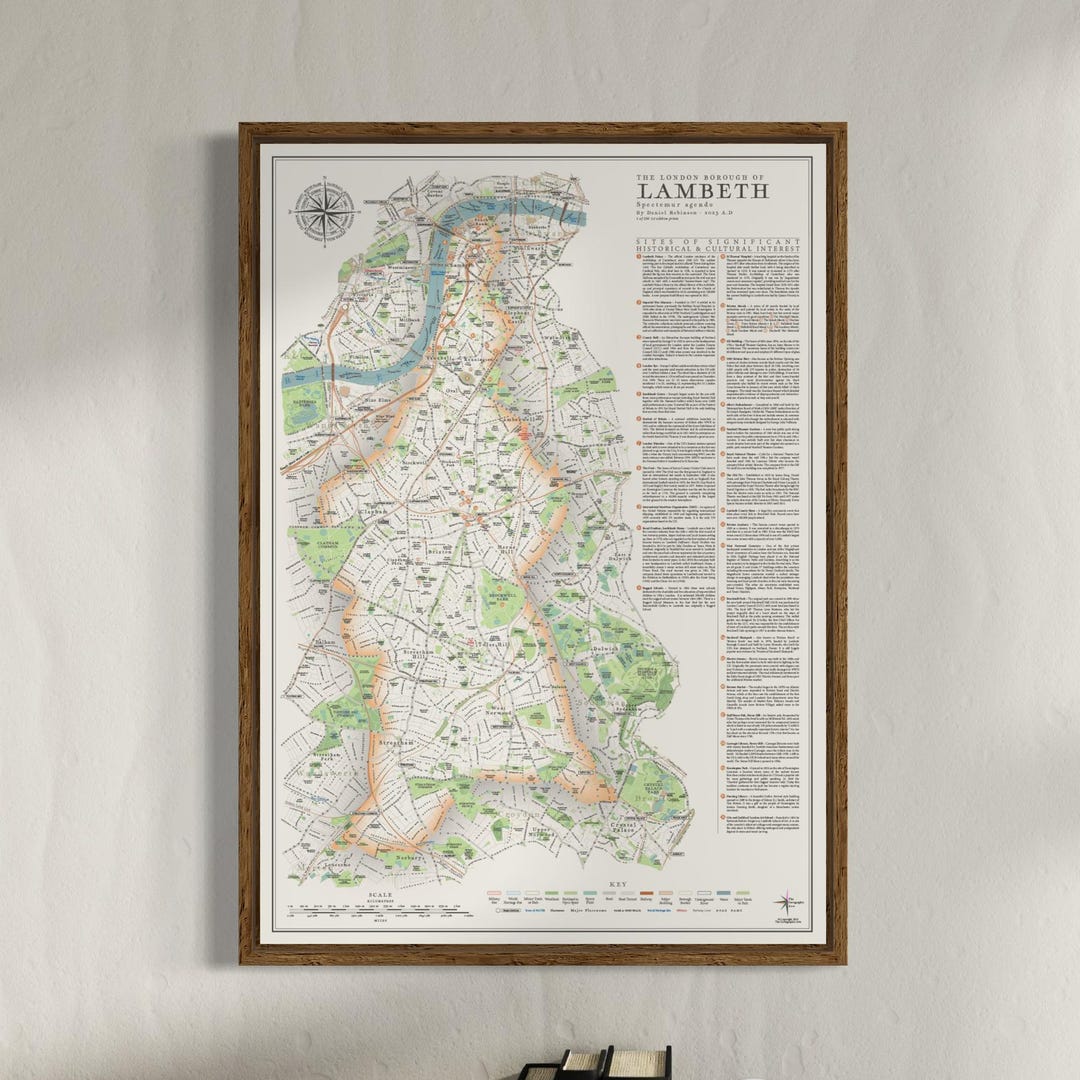 Map of Lambeth - Vintage Map of Lambeth - London Borough Map - Lambeth ...