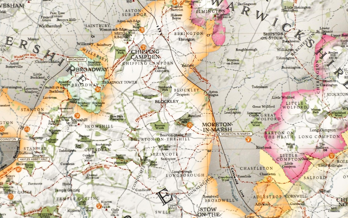 Cotswolds National Landscape Map – Vintage Style Wall Art Print ...